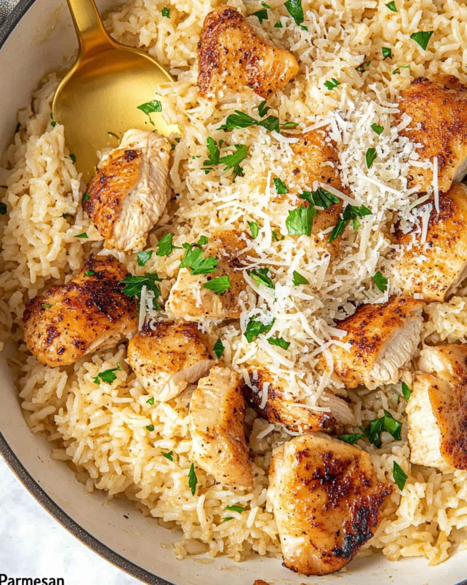 One-Pan Garlic Parmesan Chicken and Rice Recipe - LazyDayRecipes